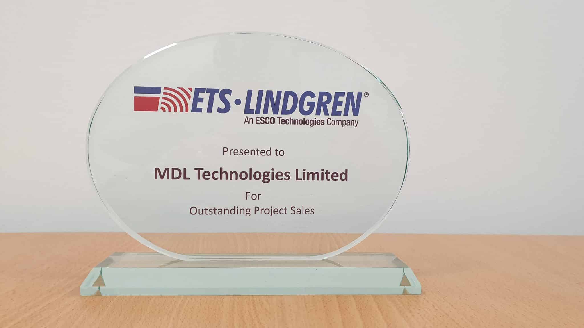Award for Outstanding Project Sales - MDL Technologies